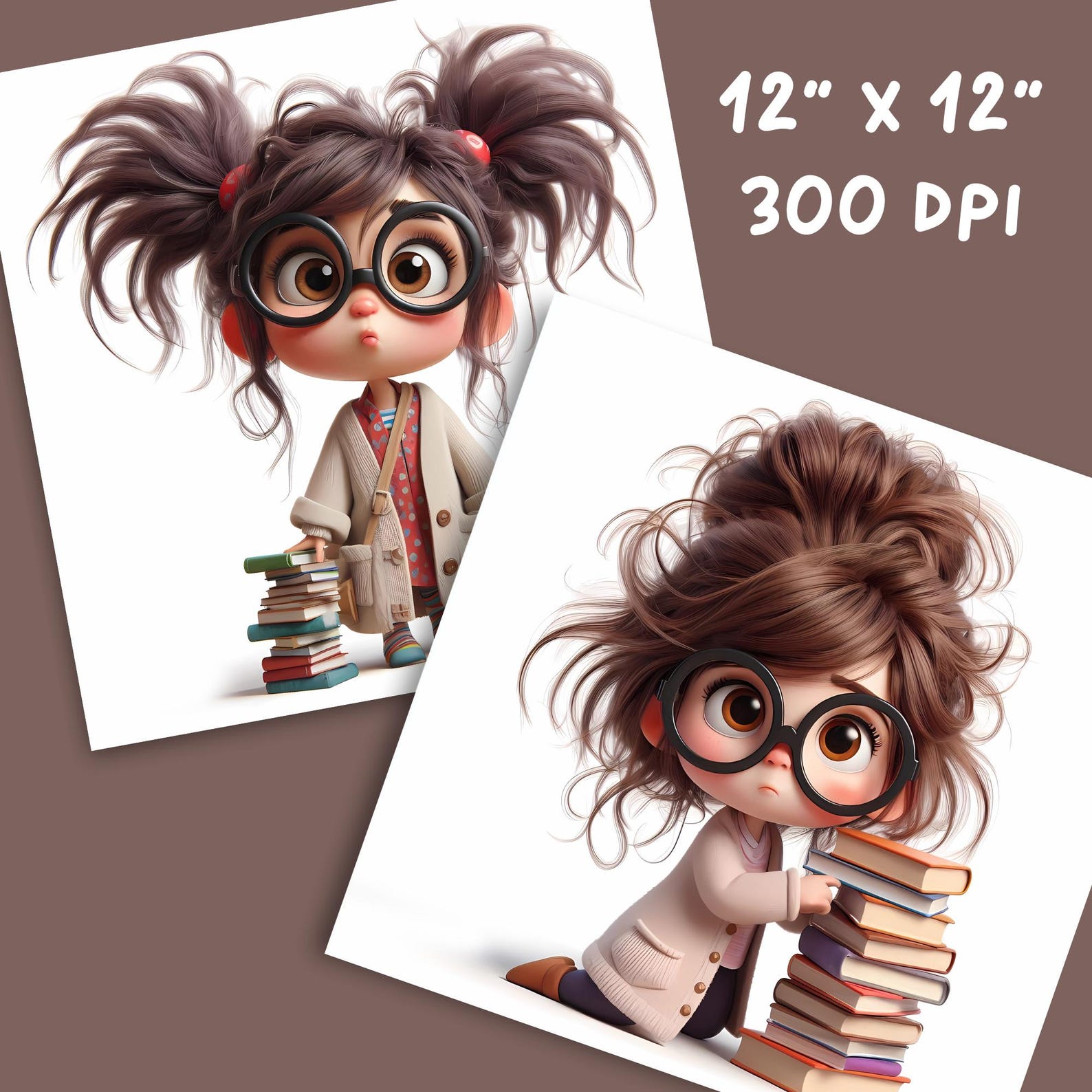 Little Librarian Clipart Bundle: Bookworm Girl, School Clip Art ...