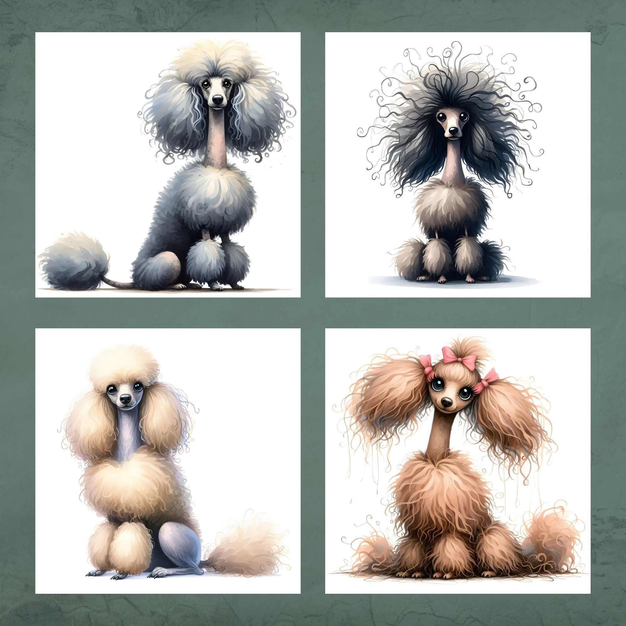 15 Cute & Quirky Poodle Clipart, Cute Fluffy Poodles, Digital Clipart ...