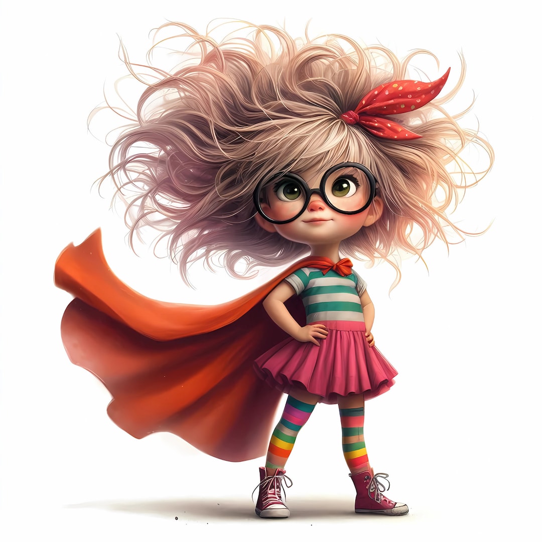 Whimsical Quirky Super Hero Girl Clipart, Commercial Use, Cute ...