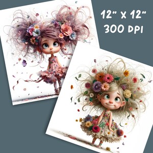 15 Whimsical Girl Clipart - Floral Petal Dresses "flower Power" Digital ...