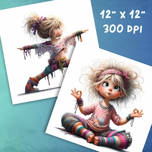 12 Whimsical Yoga Pose Clipart, Commercial Use, Cute Whimsical Yoga ...
