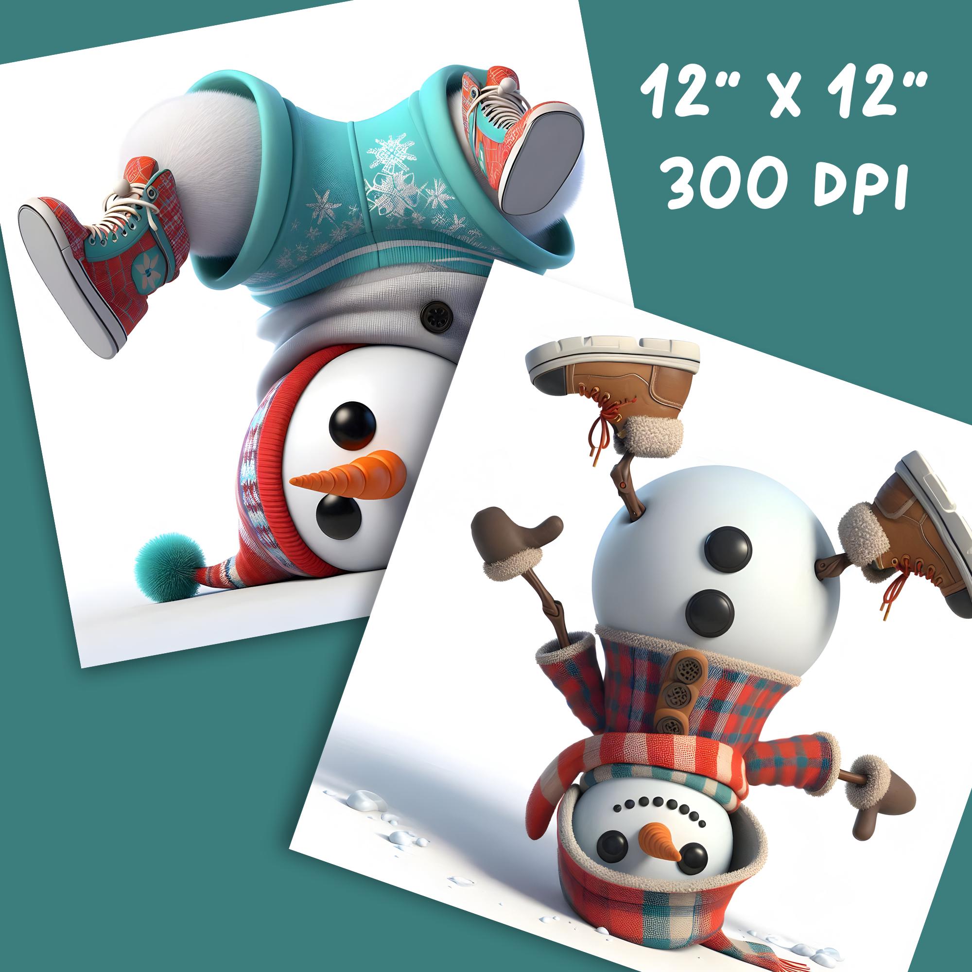 Quirky Handstand Snowman Clipart: 12 Festive Designs (digital Download ...