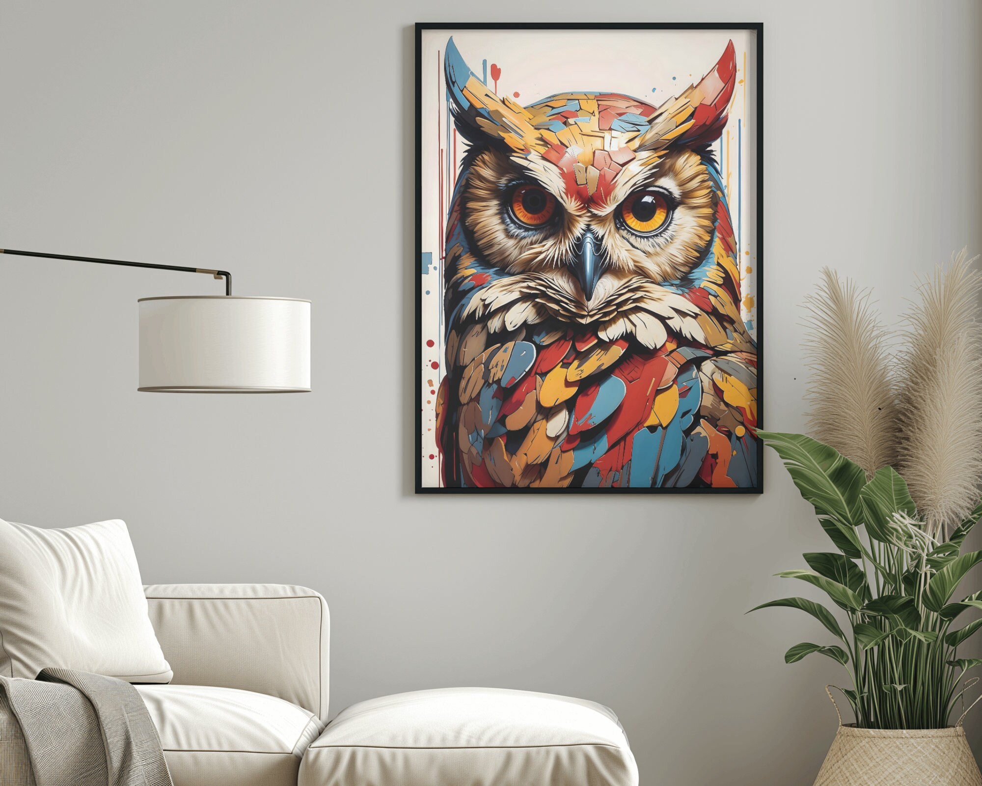Owl Painting, Modern Owl Art, Abstract Owl Painting Printable Wall Art ...