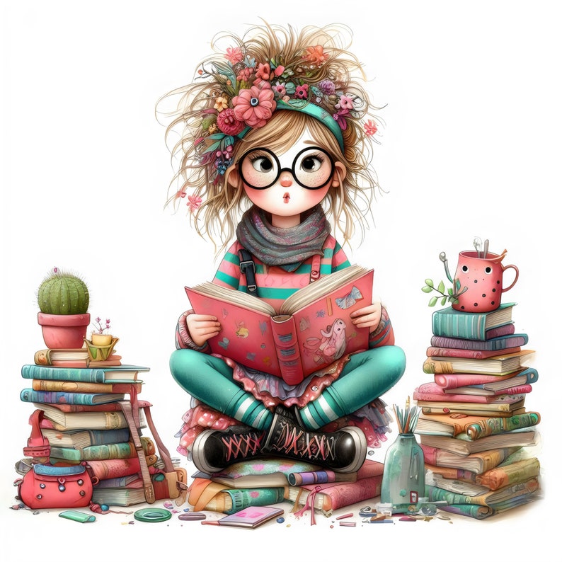 15 Quirky Girl Clipart, Commercial Use, Cute Whimsical Girl, 300 DPI ...