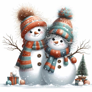 10 Quirky Snowmen Clipart, Commercial Use, Whimsical Snoman Clipart ...