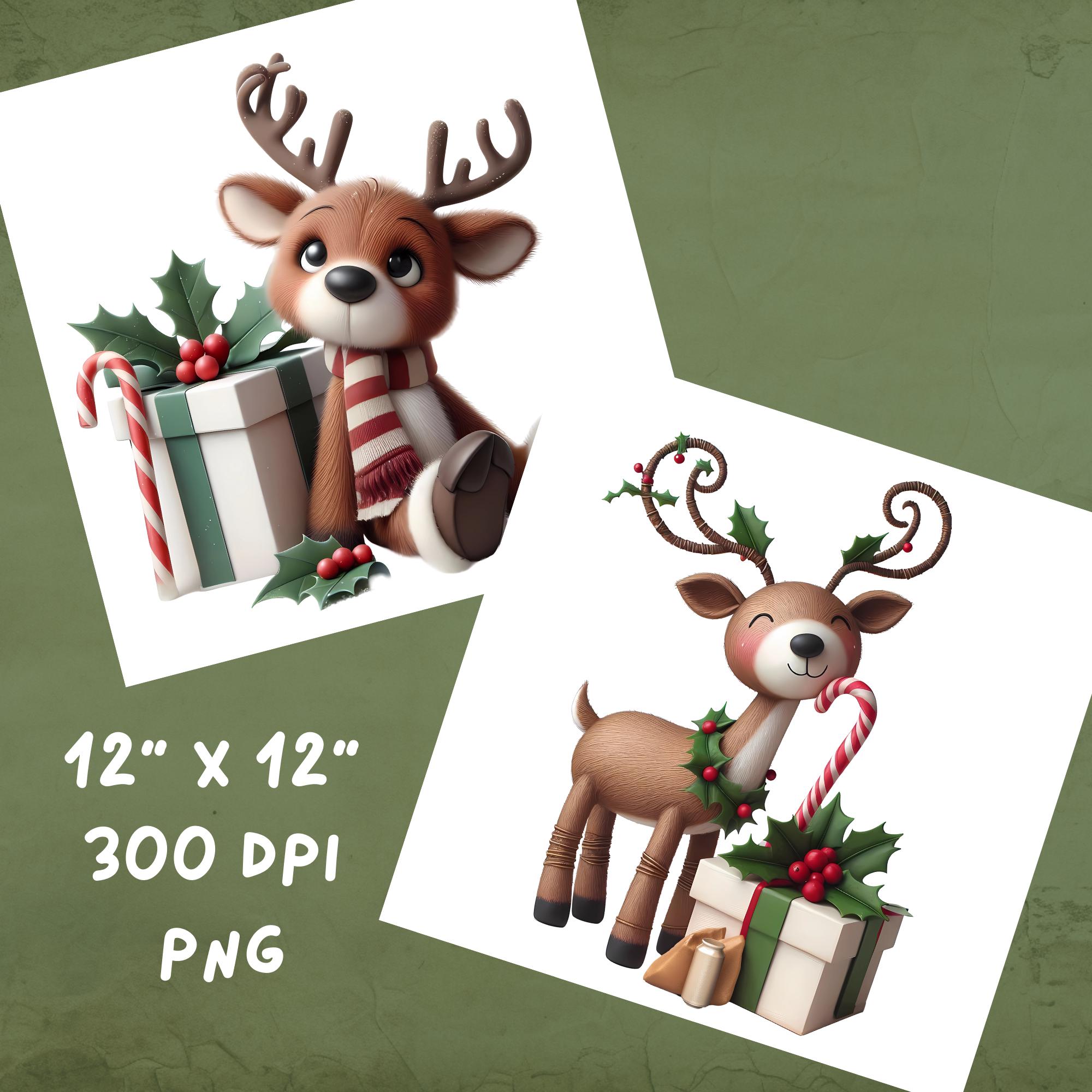 12 Whimsical Reindeer Clipart - Christmas PNG Files 300 DPI for ...