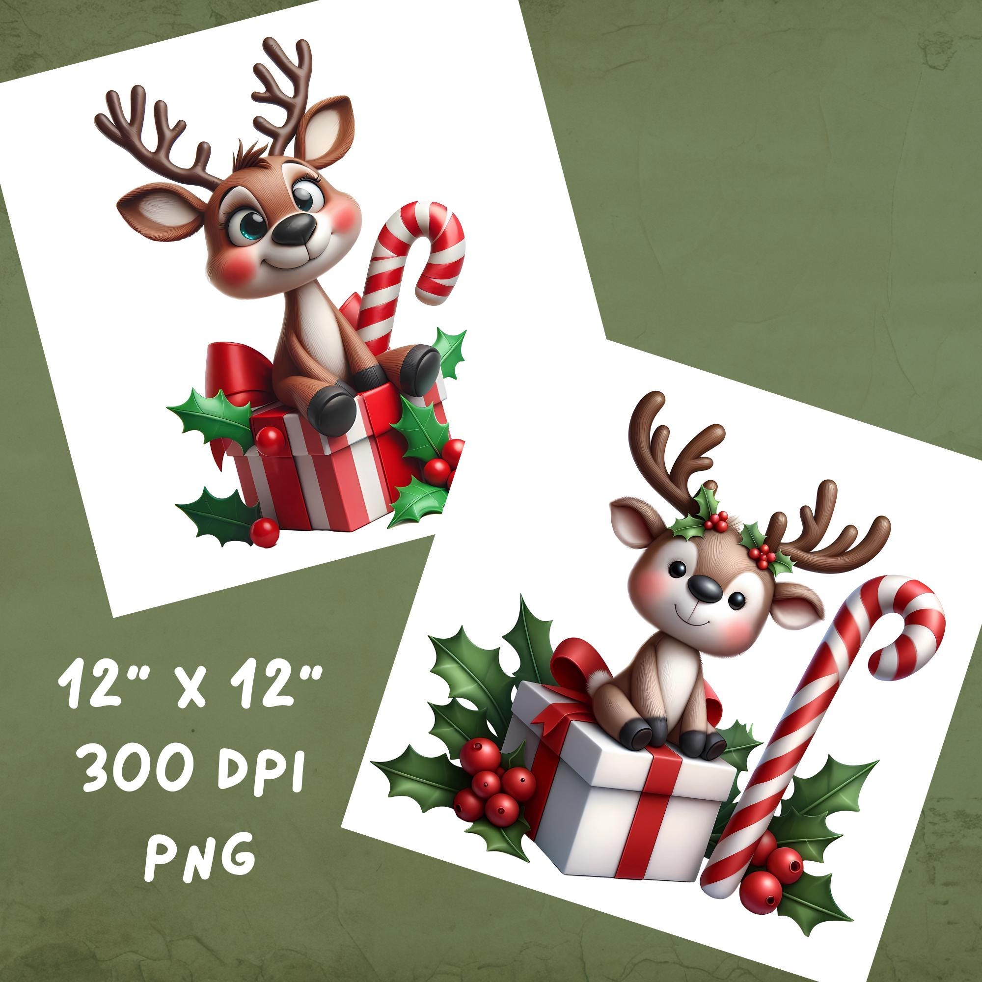 12 Whimsical Reindeer Clipart - Christmas PNG Files 300 DPI for ...