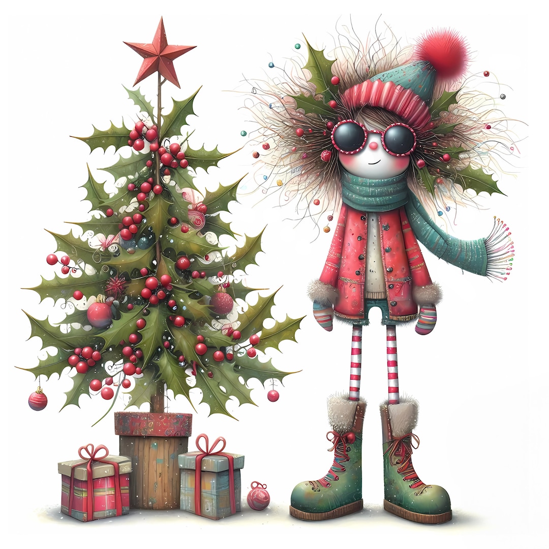 15 Quirky Girl Clipart, Commercial Use, Cute Whimsical Christmas Girl ...