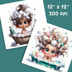 10 Whimsical Girls Clipart - Bubble Bathtub Scene Digital Download 300 ...