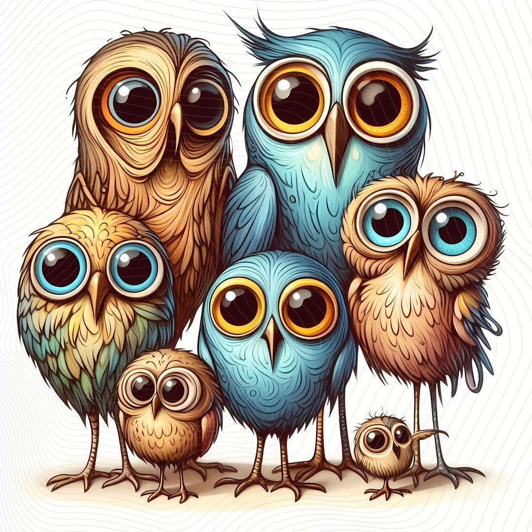 Whimsical Owl Clipart: Funny Bird Art, High-res Jpgs (digital Download ...