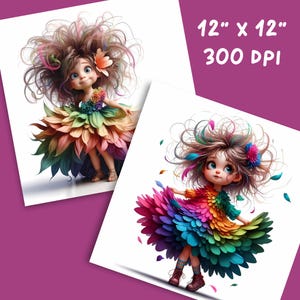 10 Whimsical Girl Clipart - Rainbow Dresses Digital Download 300 DPI ...
