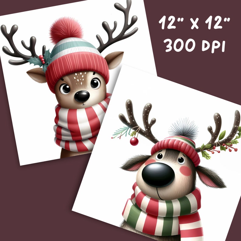 Quirky Christmas Clipart, Commercial Use, Cute Christmas Reindeer ...