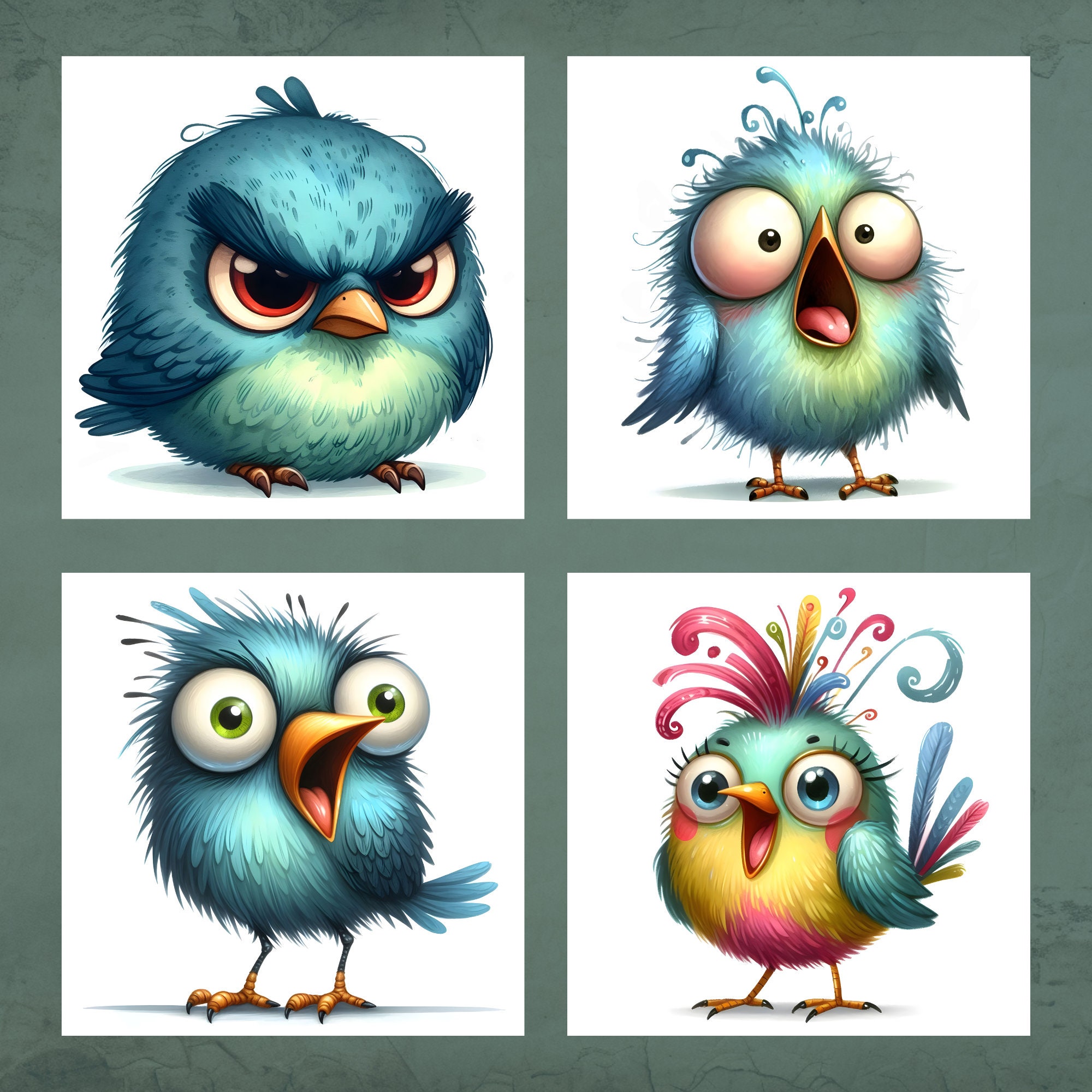 15 Expressive Birds Clipart, Cute Fluffy Birds, Digital Clipart ...