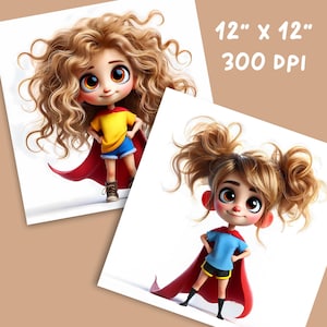 Whimsical Superhero Girl Clipart: JPG Images, Commercial Use (digital ...