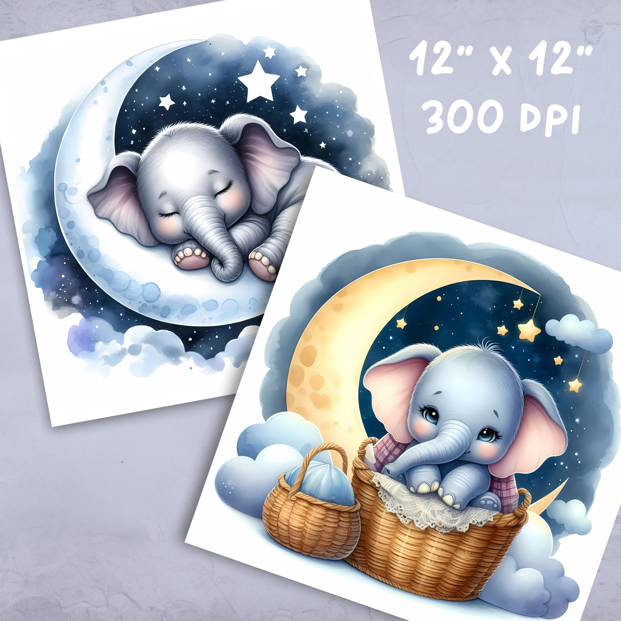 Baby Elephant Clipart, Cute Nursery Art (commercial Use, JPG, Digital ...