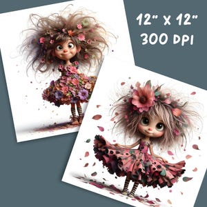 15 Whimsical Girl Clipart - Floral Petal Dresses "flower Power" Digital ...