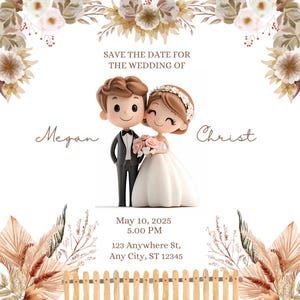 Whimsical Wedding Couple Clipart: Cartoon Bride and Groom (PNG, Digital ...