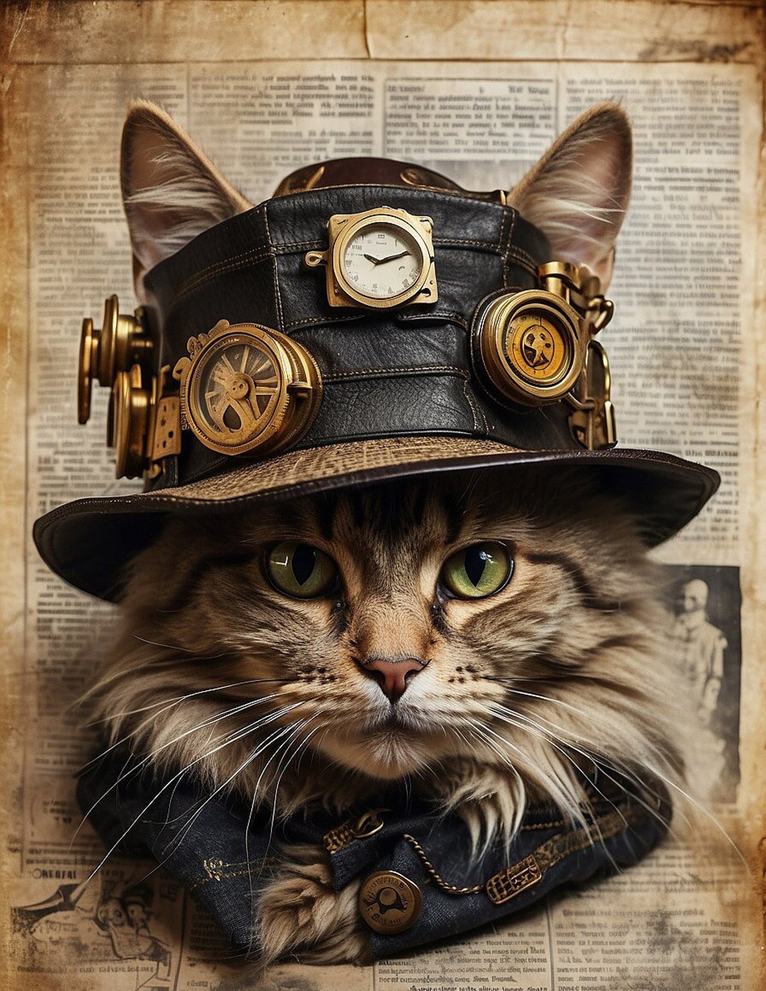 Steampunk Cats, Digital Art - Instant Download - Etsy