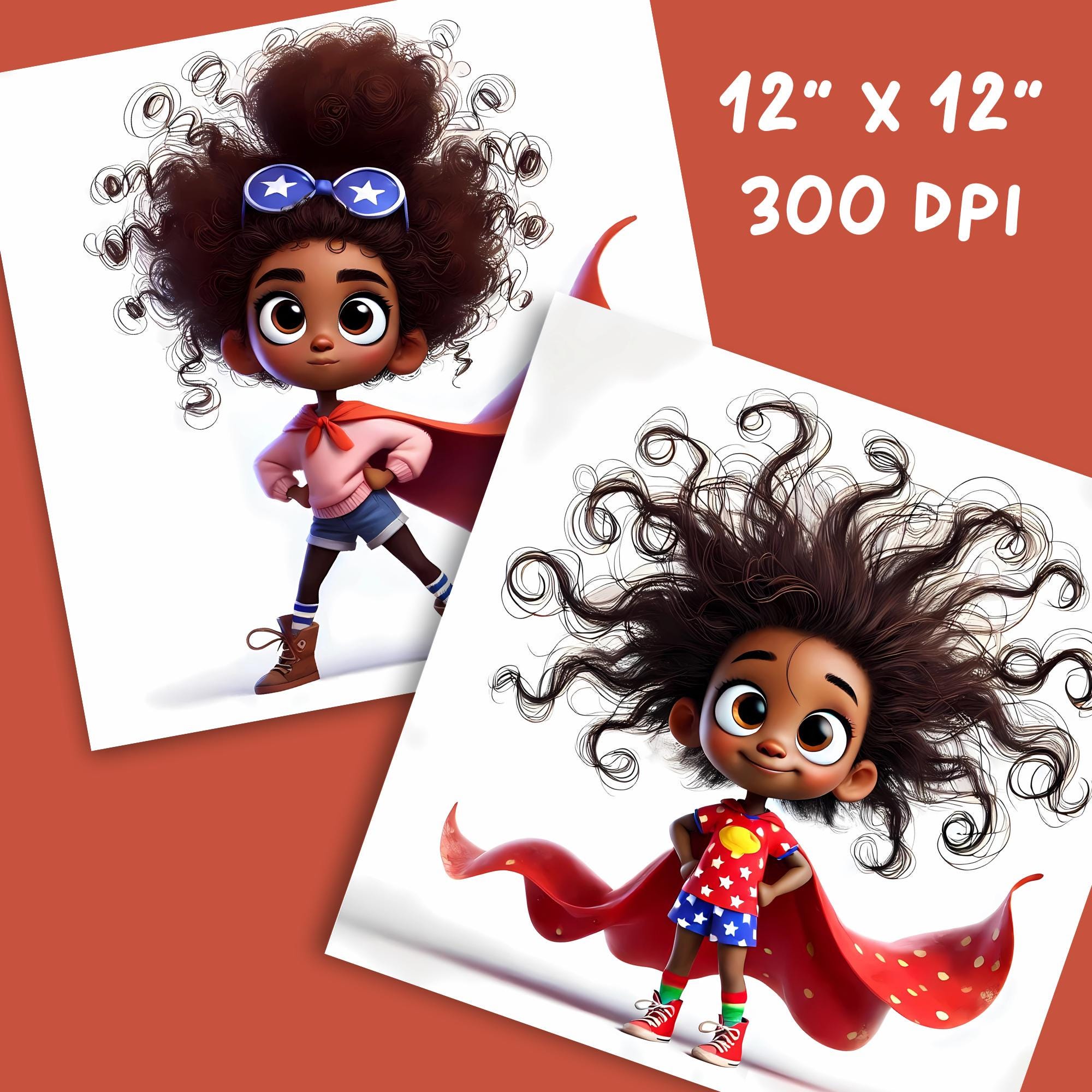 African American Superhero Girl Clipart: Whimsical JPG Images (300 DPI ...