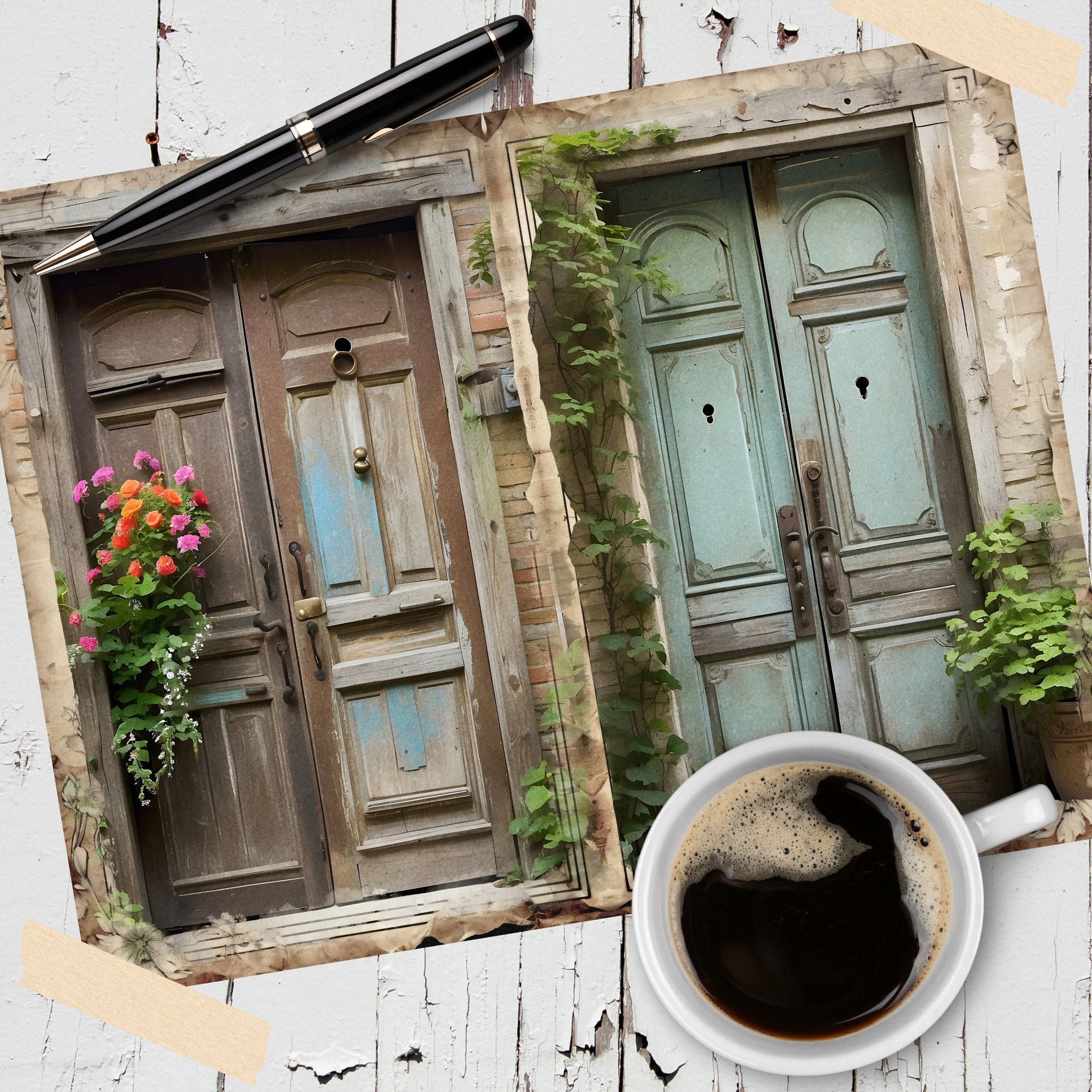 Junk Journal Printable, Wooden Doors , Vintage Journal Pages and Cards ...