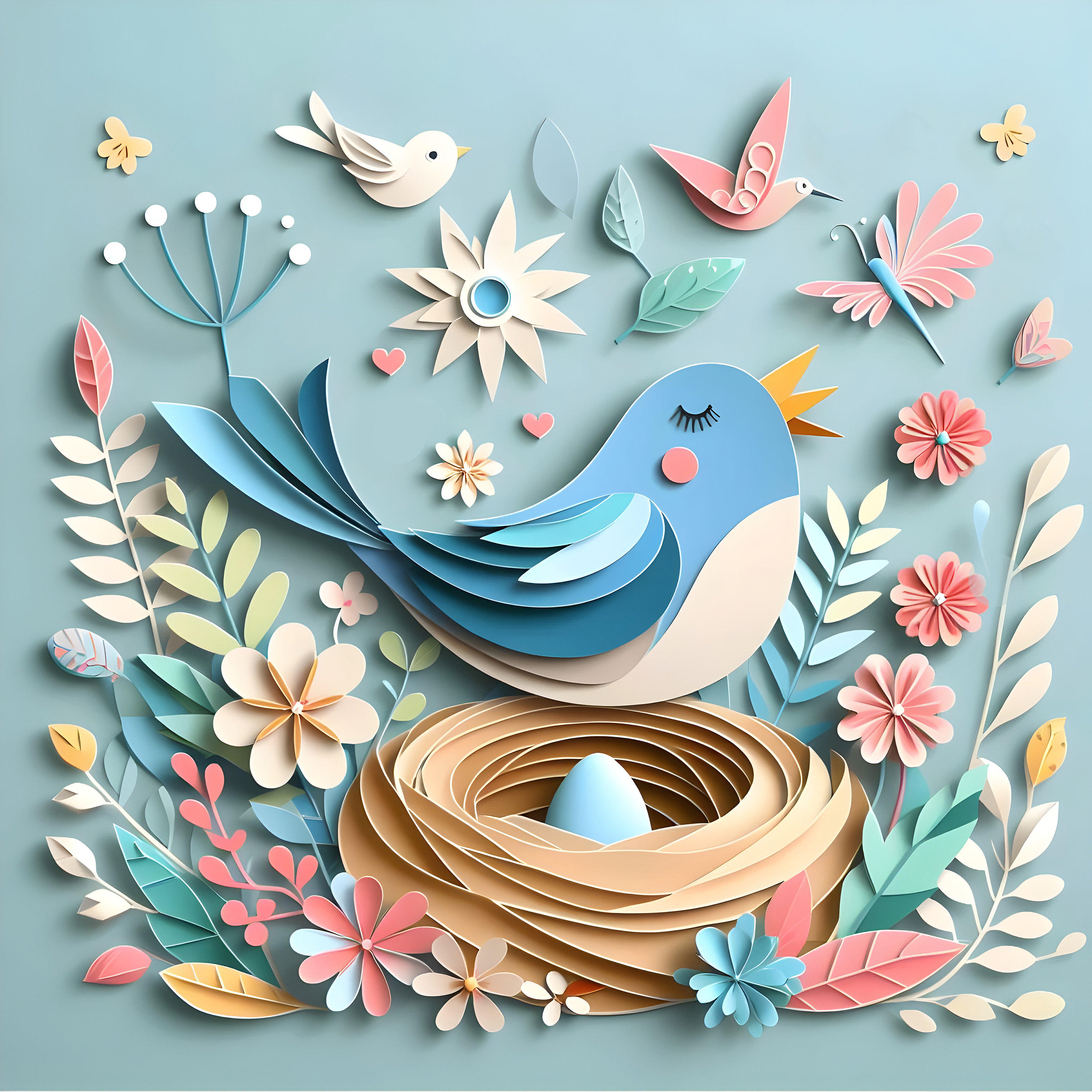 50 Whimsical Birds & Nests, Spring Scenes, Paper Craft Collage, Mixed ...