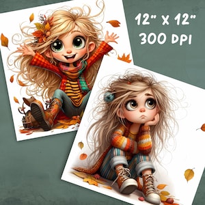 15 Whimsical Girl Clipart - Fall Theme Digital Download 300 DPI for ...