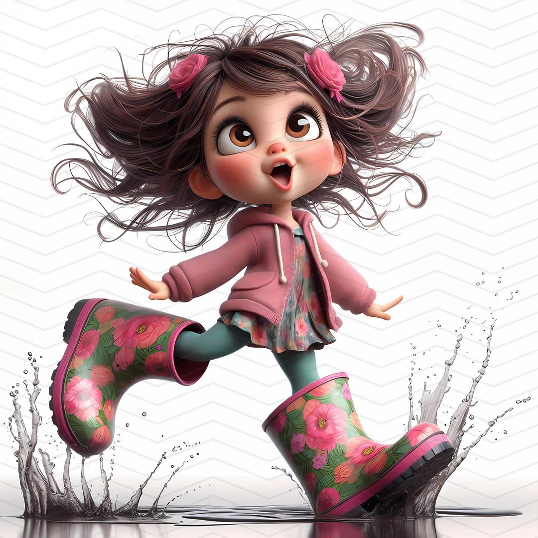 10 Whimsical Girl Clipart – Mud Puddle Girls Clipart Bundle – Digital ...