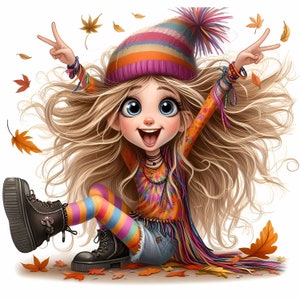 15 Whimsical Girl Clipart - Fall Theme Digital Download 300 DPI for ...