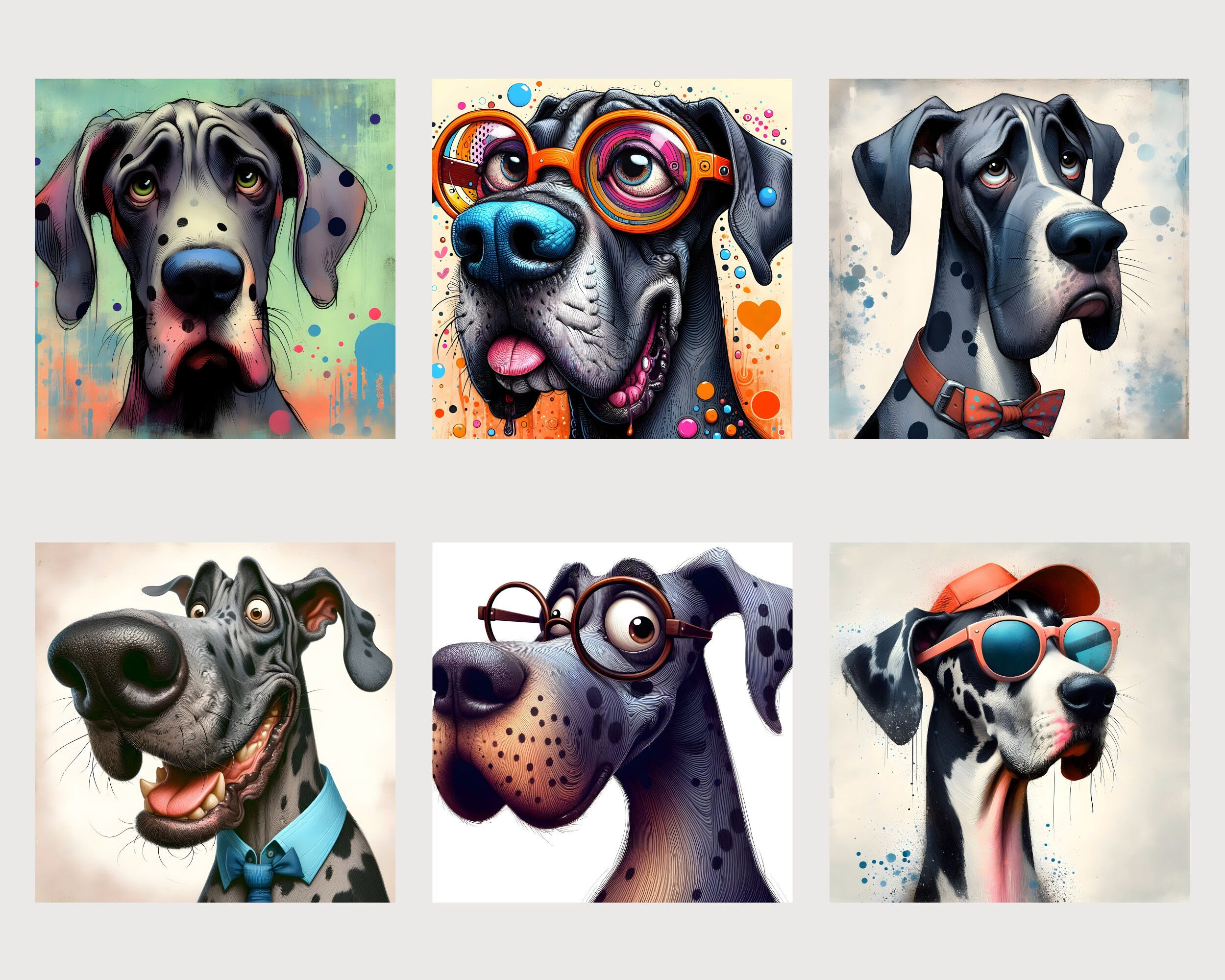 20 Funny Great Dane Portraits, Mixed Media Art (digital Download) - Etsy