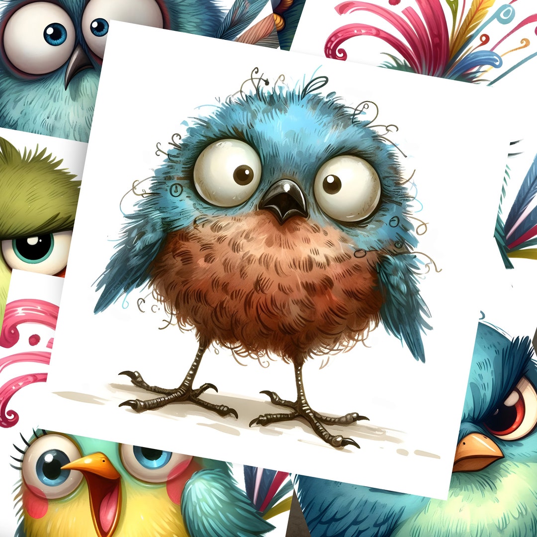 15 Expressive Birds Clipart, Cute Fluffy Birds, Digital Clipart ...
