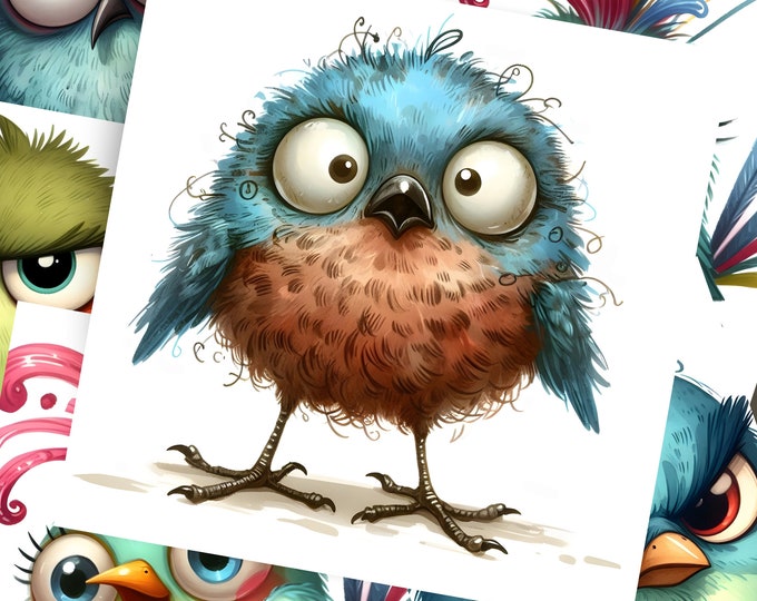 19 Cute Fluffy Birds Clipart, Funny Birds Clipart, Watercolor Cute ...