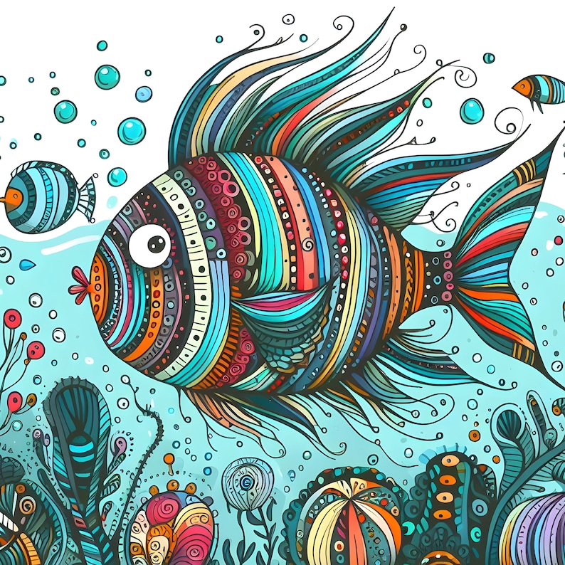 Digital Kit, 50 Whimsical Fish Portrait Illustrations, Digital Art ...