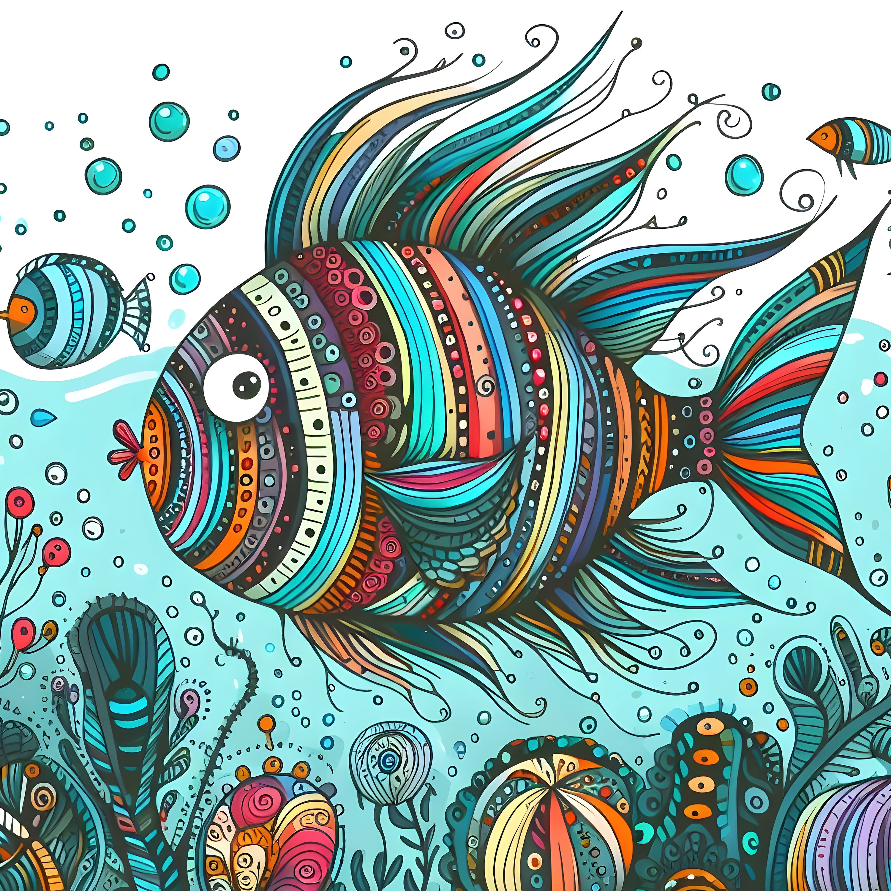 Digital Kit, 50 Whimsical Fish Portrait Illustrations, Digital Art ...