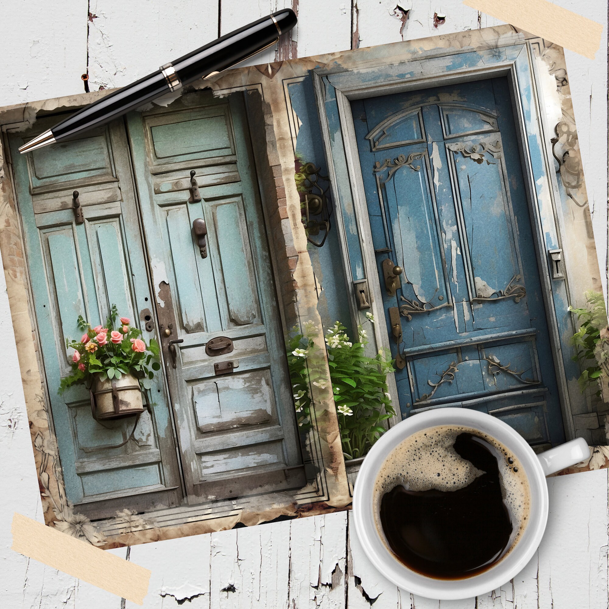 Junk Journal Printable, Wooden Doors , Vintage Journal Pages and Cards ...