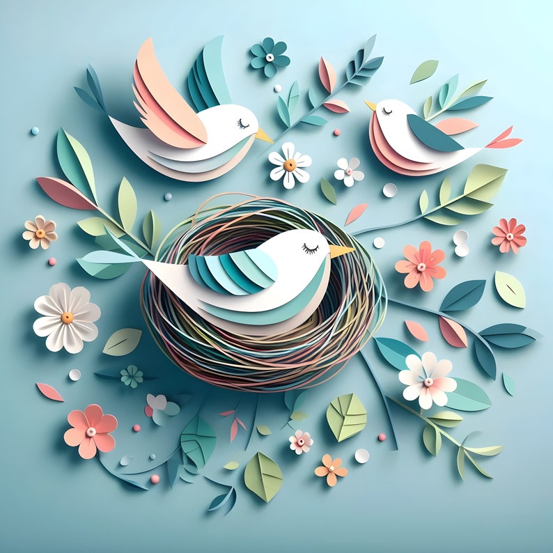 50 Whimsical Birds & Nests, Spring Scenes, Paper Craft Collage, Mixed ...