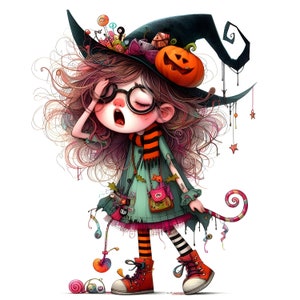 15 Quirky Girl Clipart, Commercial Use, Cute Whimsical Halloween Girl ...