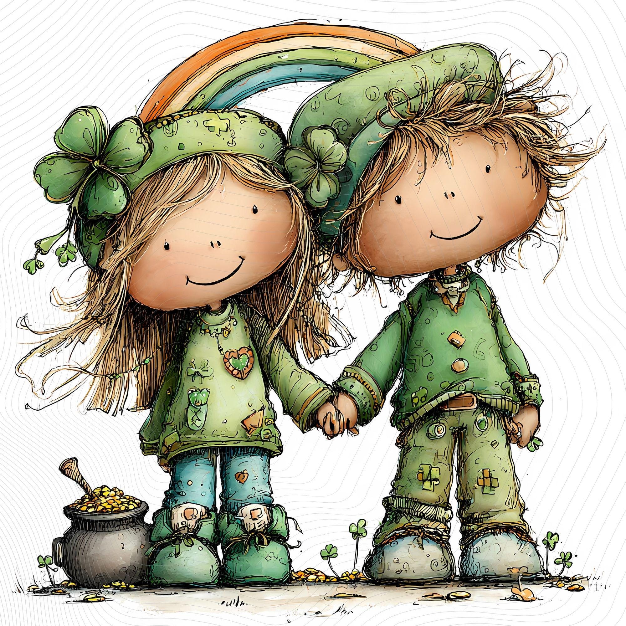 St. Patrick's Day Friends Clipart Bundle, Whimsical Watercolor (digital ...