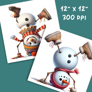 Quirky Handstand Snowman Clipart: 12 Festive Designs (digital Download ...