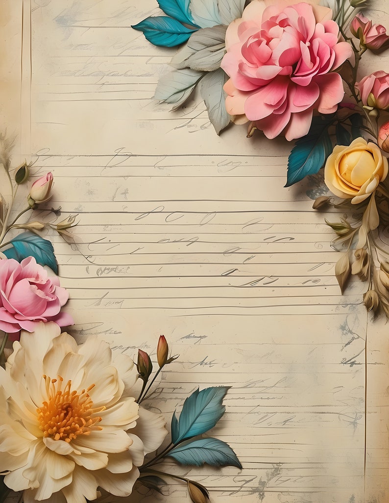 Vintage Floral Junk Journal Paper, Ephemera Collection for Memory ...