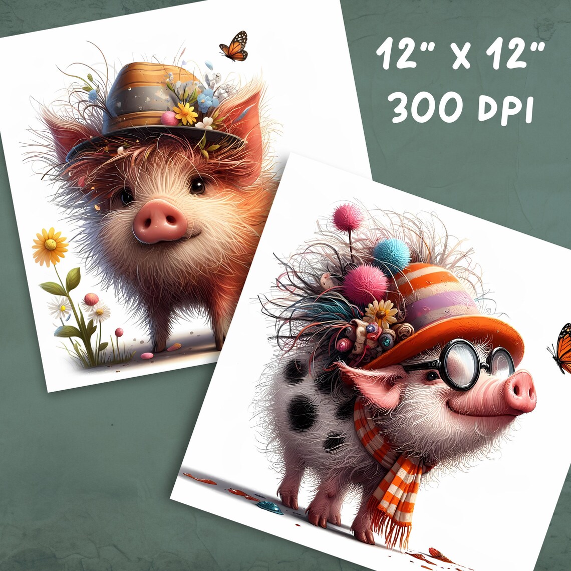 Whimsical Pig Clipart, Quirky Pig Art (300 DPI Jpgs) (commercial Use ...