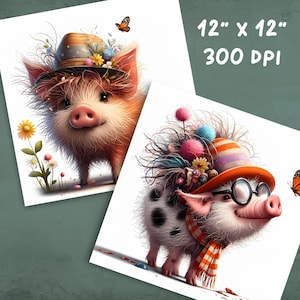 Whimsical Pig Clipart, Quirky Pig Art (300 DPI Jpgs) (commercial Use ...