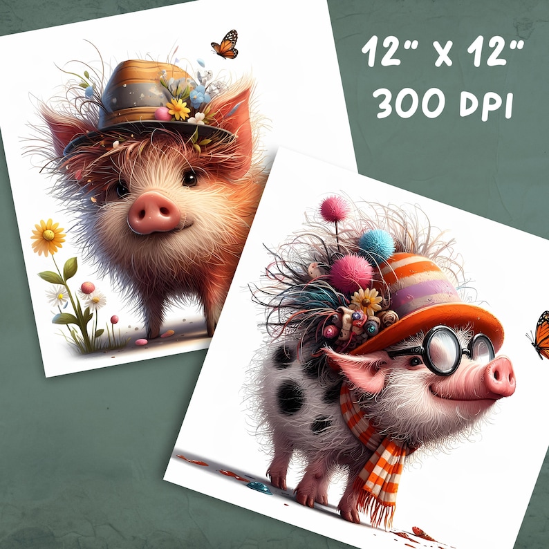 15 Whimsical Pig Clipart, Commercial Use, Quirky Pig Clip Art, 300 DPI ...