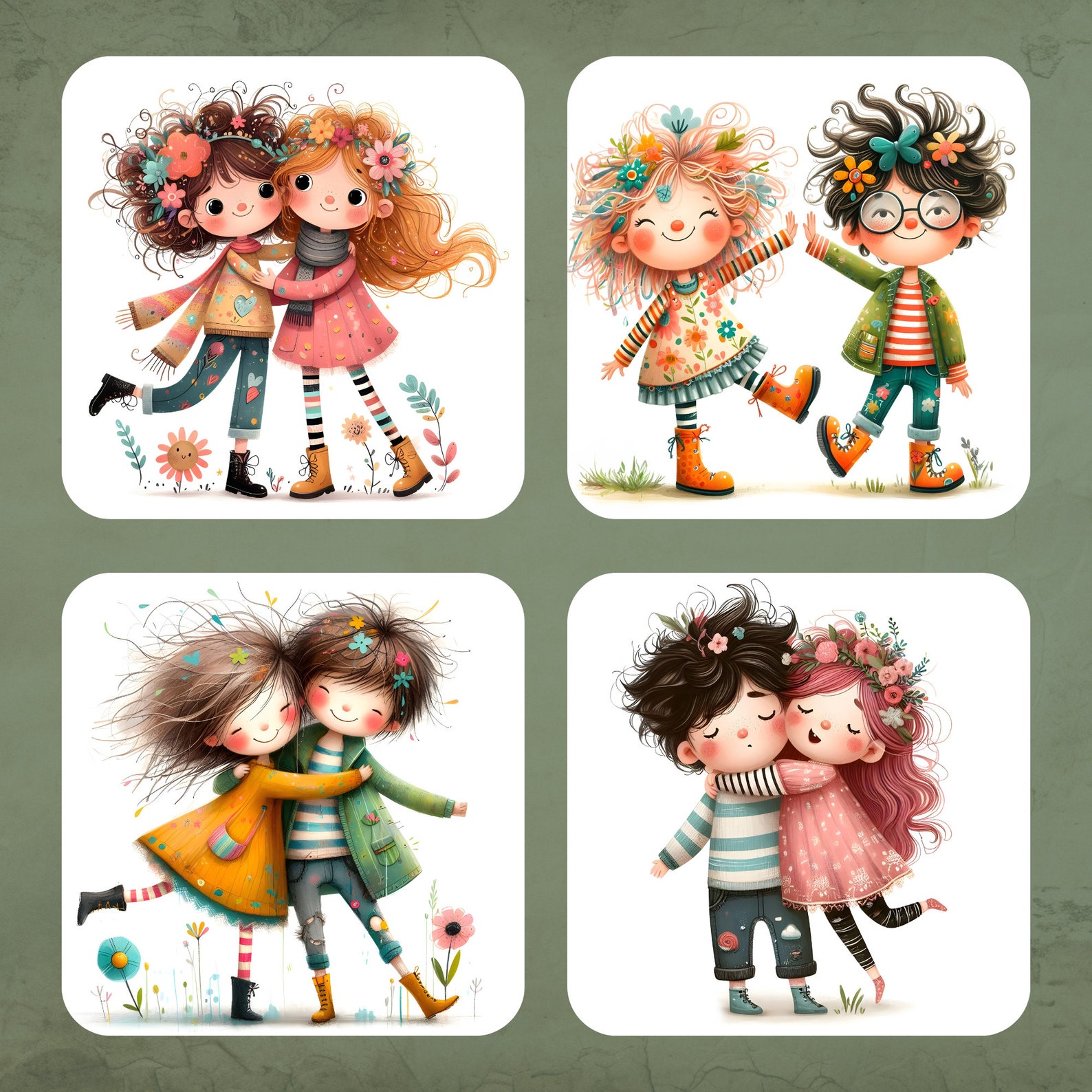 20 Whimsical Besties Clipart, Commercial Use, Cute Whimsical Best ...