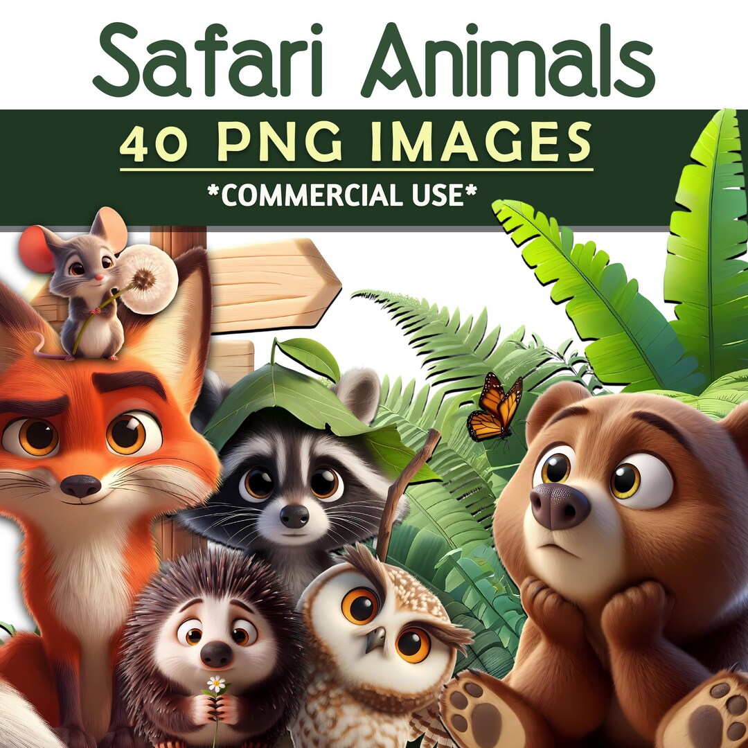 Safari Animal Clipart: 40 PNG Images for Commercial Use (digital ...