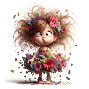 15 Whimsical Girl Clipart - Floral Petal Dresses "flower Power" Digital ...