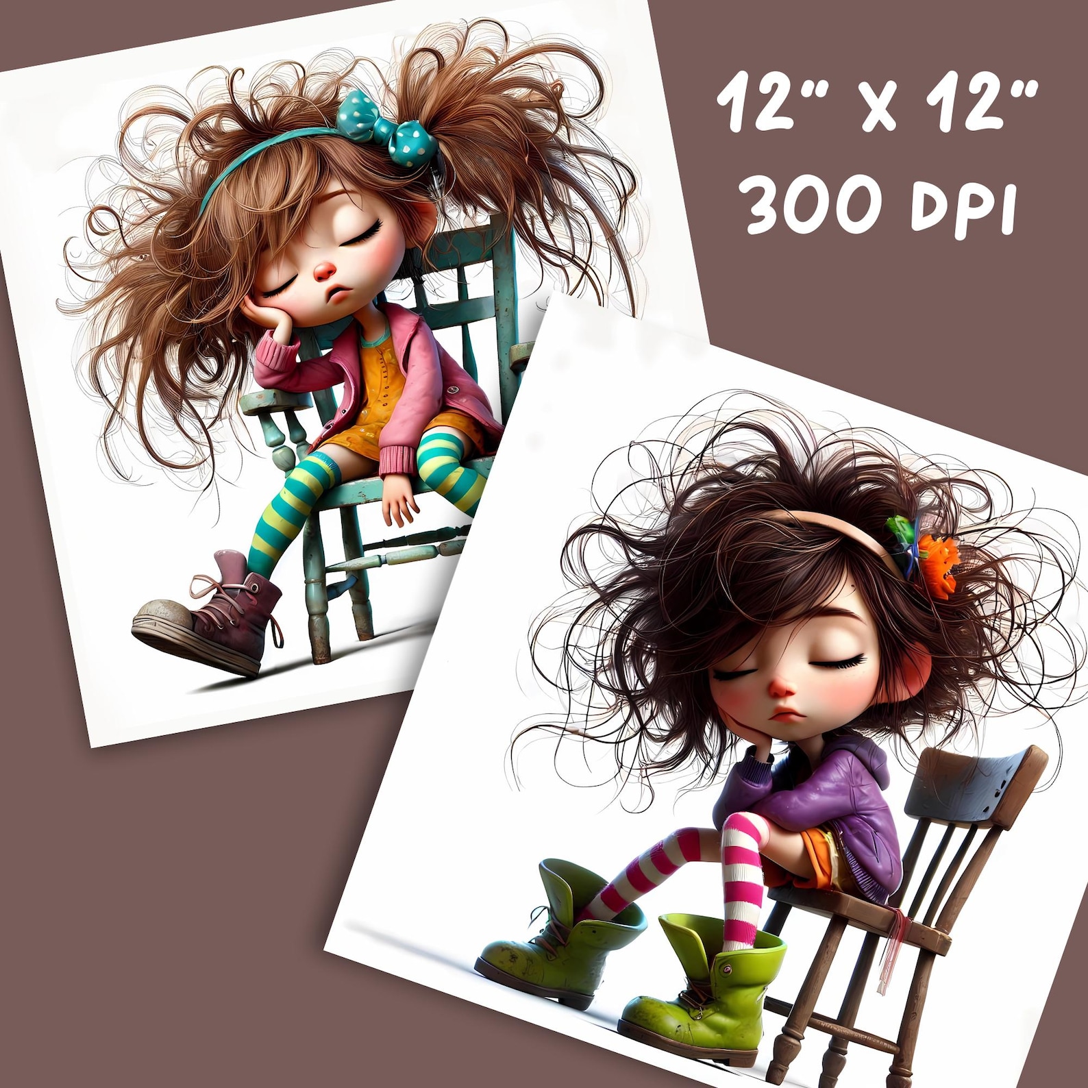 10 Whimsical Girl Clipart - Girls Dozing off on Chairs JPG Images 300 ...