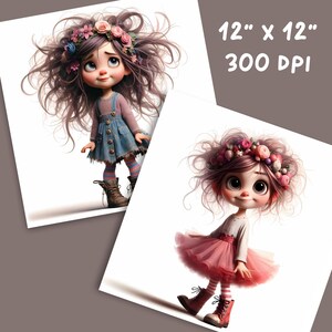 10 Whimsical Girl Clipart - Girls Wearing Floral Crowns JPG Images 300 ...