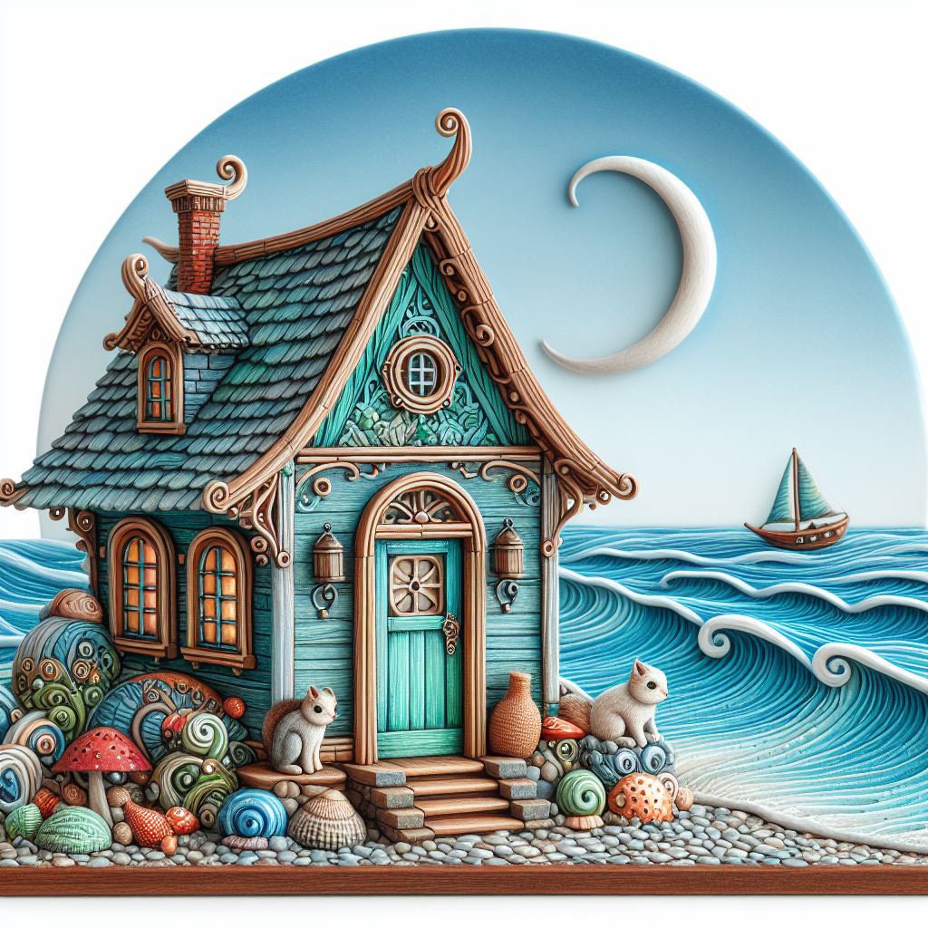 Whimsical Ocean Houses, Digital Papers, 15 Printable Whimsical Scenes ...