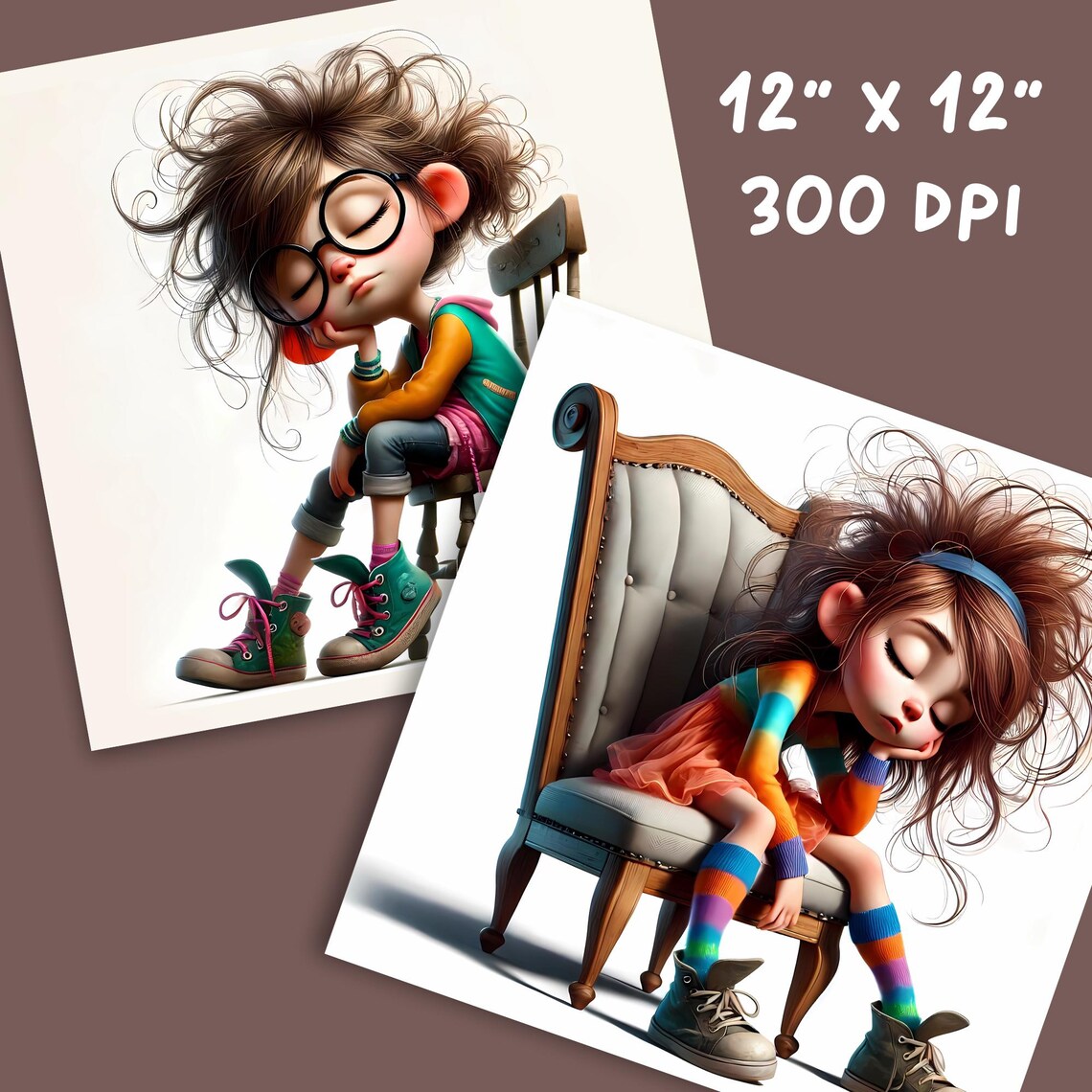 10 Whimsical Girl Clipart - Girls Dozing off on Chairs JPG Images 300 ...