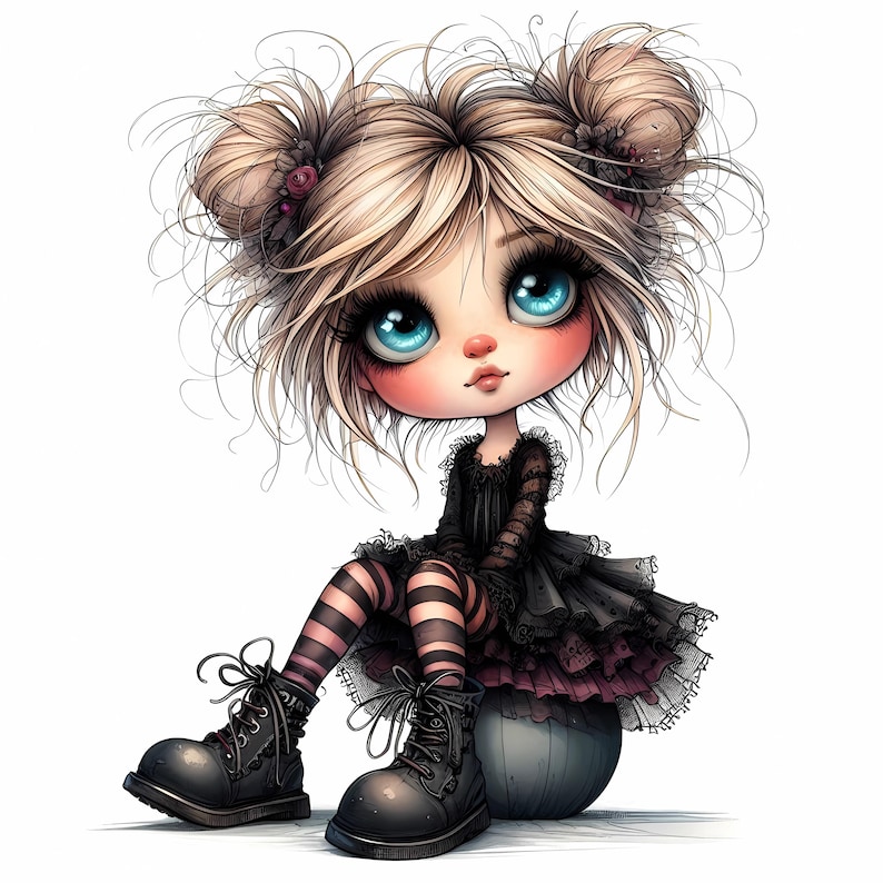 15 Quirky Gothic Girl Clipart, Commercial Use, Whimsical Gothic Girl ...
